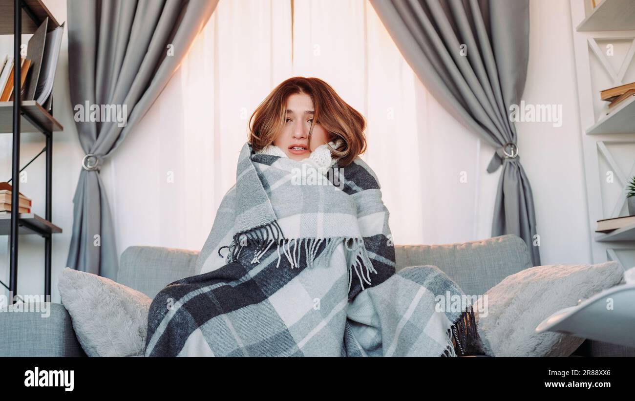 Flu disease sick shivering catching cold woman Stock Photo - Alamy