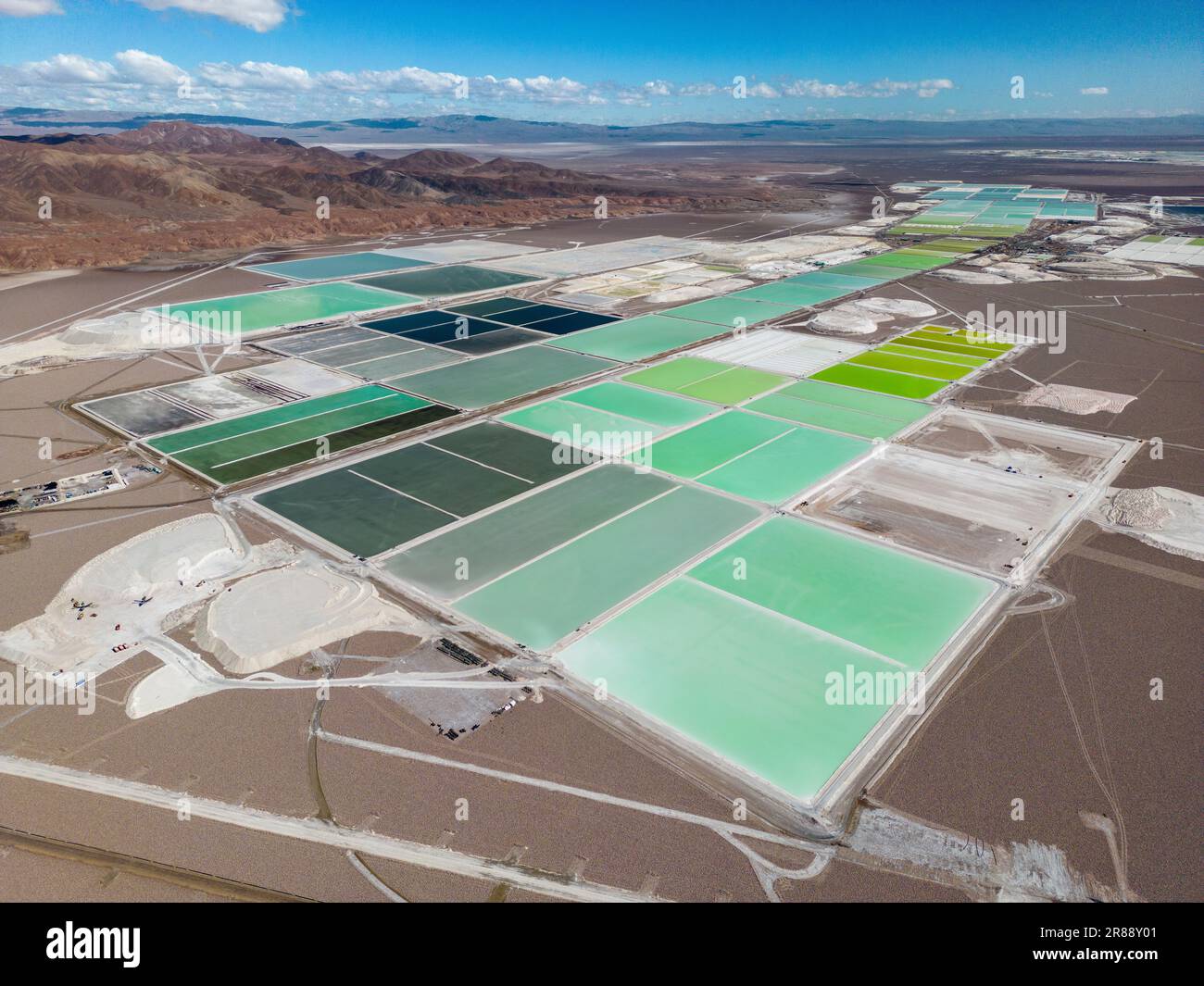 Lithium fields in the Atacama desert in Chile, South America - a surreal landscape where ...