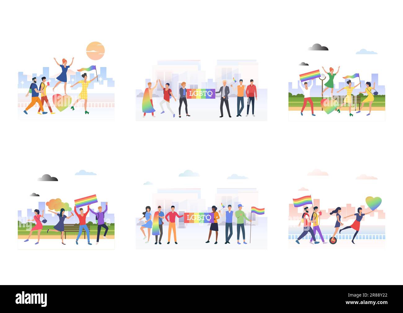 Set of people with flags in LGBTQ parade in city Stock Vector Image ...