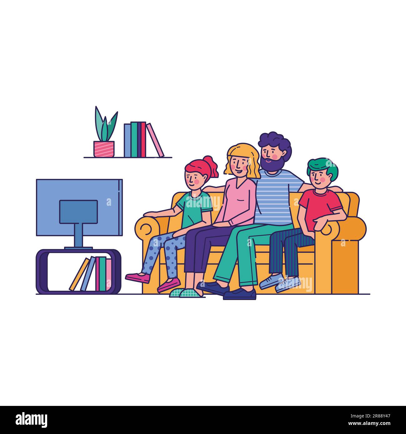 Happy family watching television together Stock Vector Image & Art - Alamy