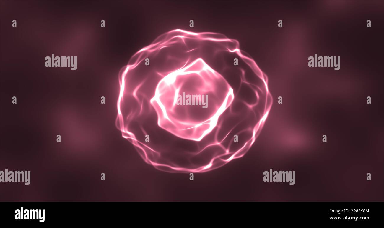 Abstract red energy round sphere glowing with particle waves hi-tech ...