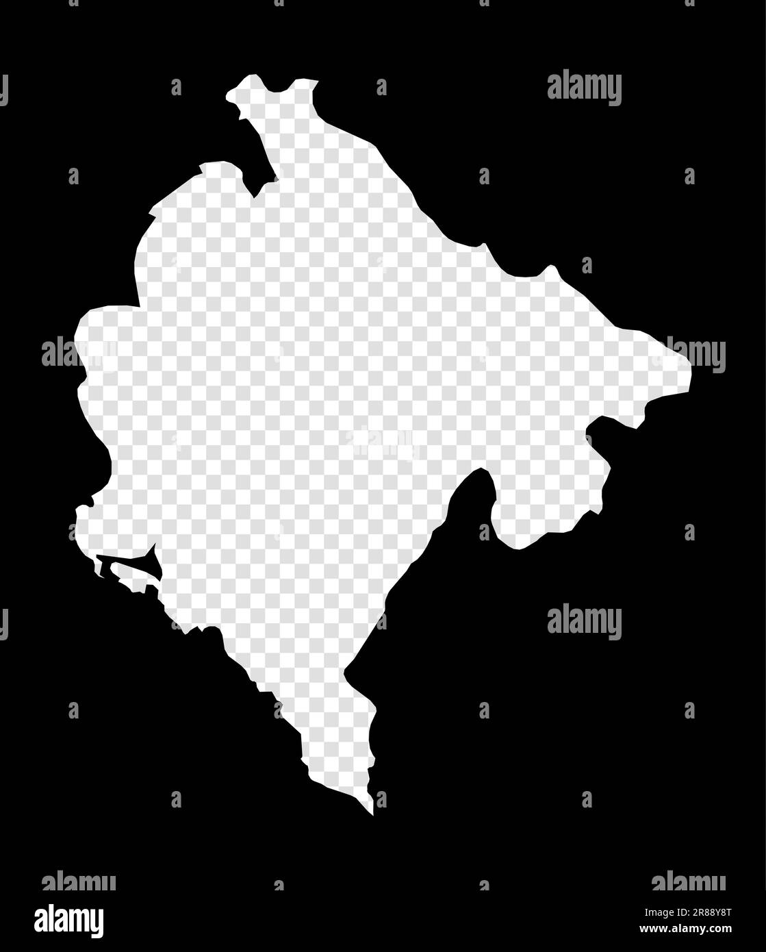 Stencil map of Montenegro. Simple and minimal transparent map of Montenegro. Black rectangle ...