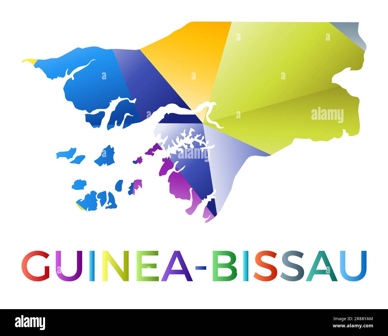 Bright colored Guinea-Bissau shape. Multicolor geometric style country ...