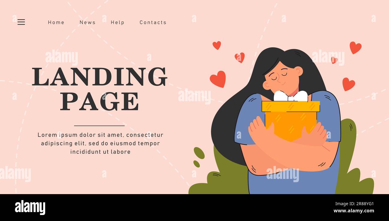 Happy girl hugging present box Stock Vector Image & Art - Alamy