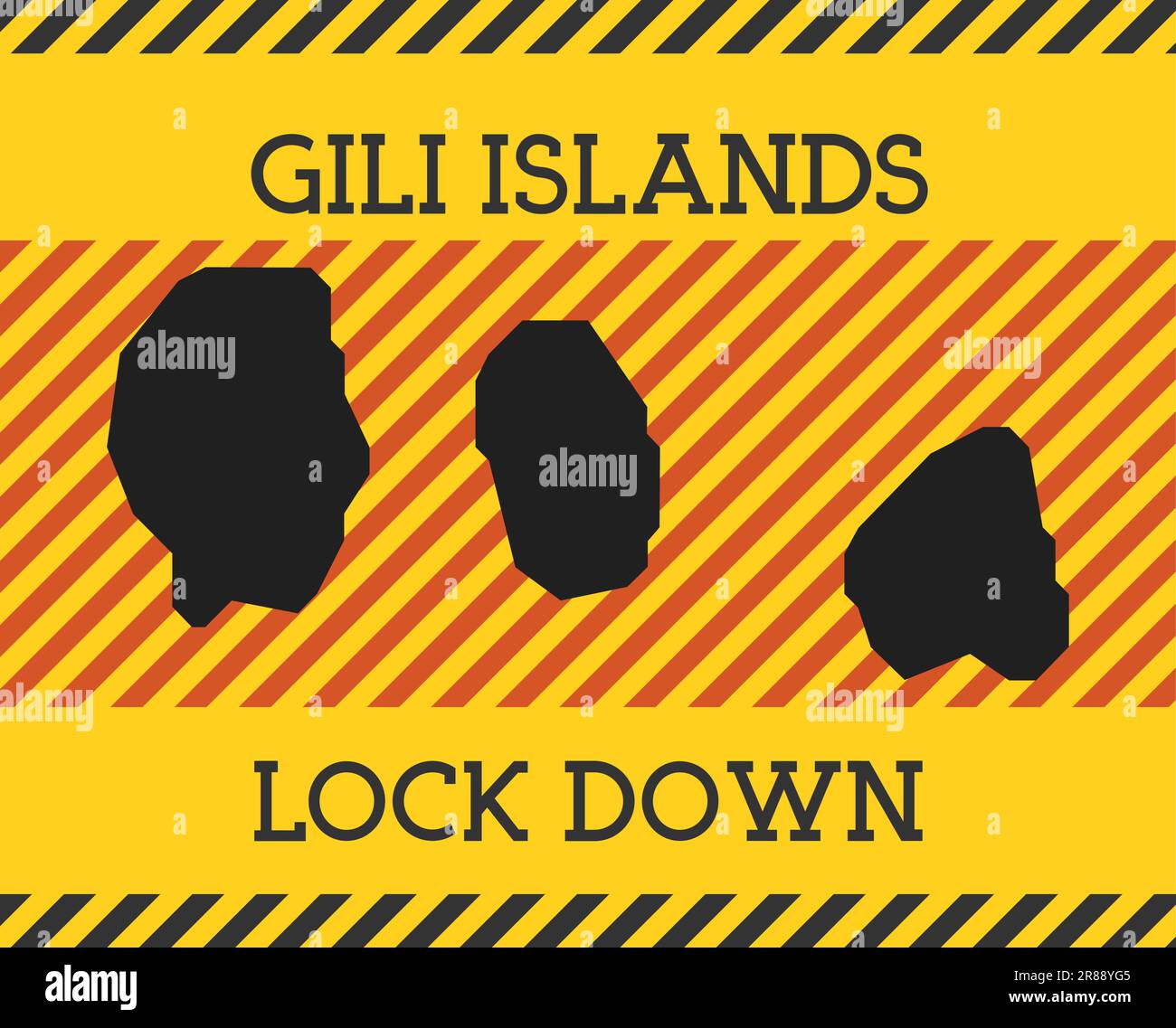 Gili Islands Lock Down Sign. Yellow island pandemic danger icon. Vector ...