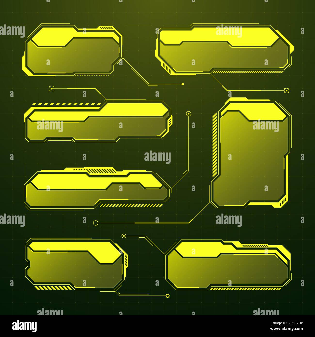 Yellow futuristic HUD, UI elements. Sci-fi user interface text boxes ...