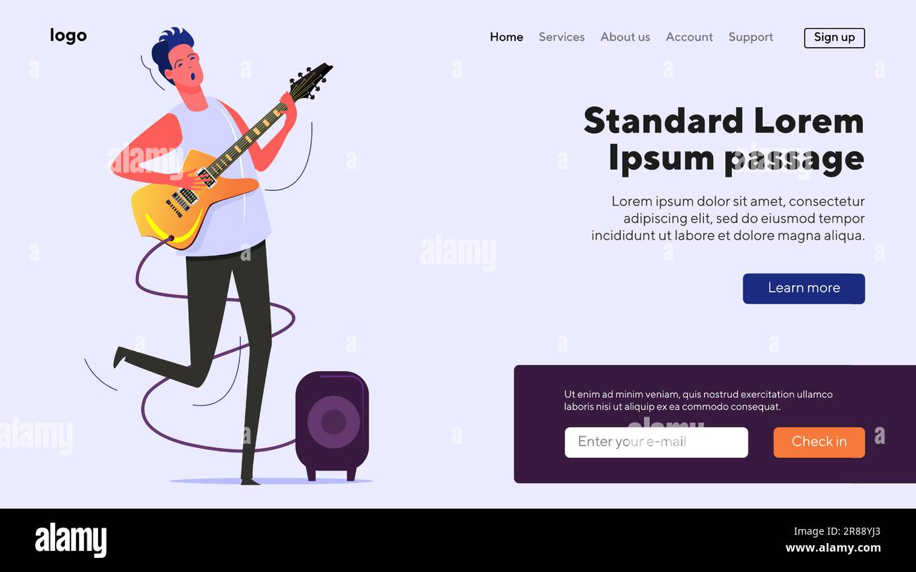 Young musician singing and playing electric guitar Stock Vector Image ...