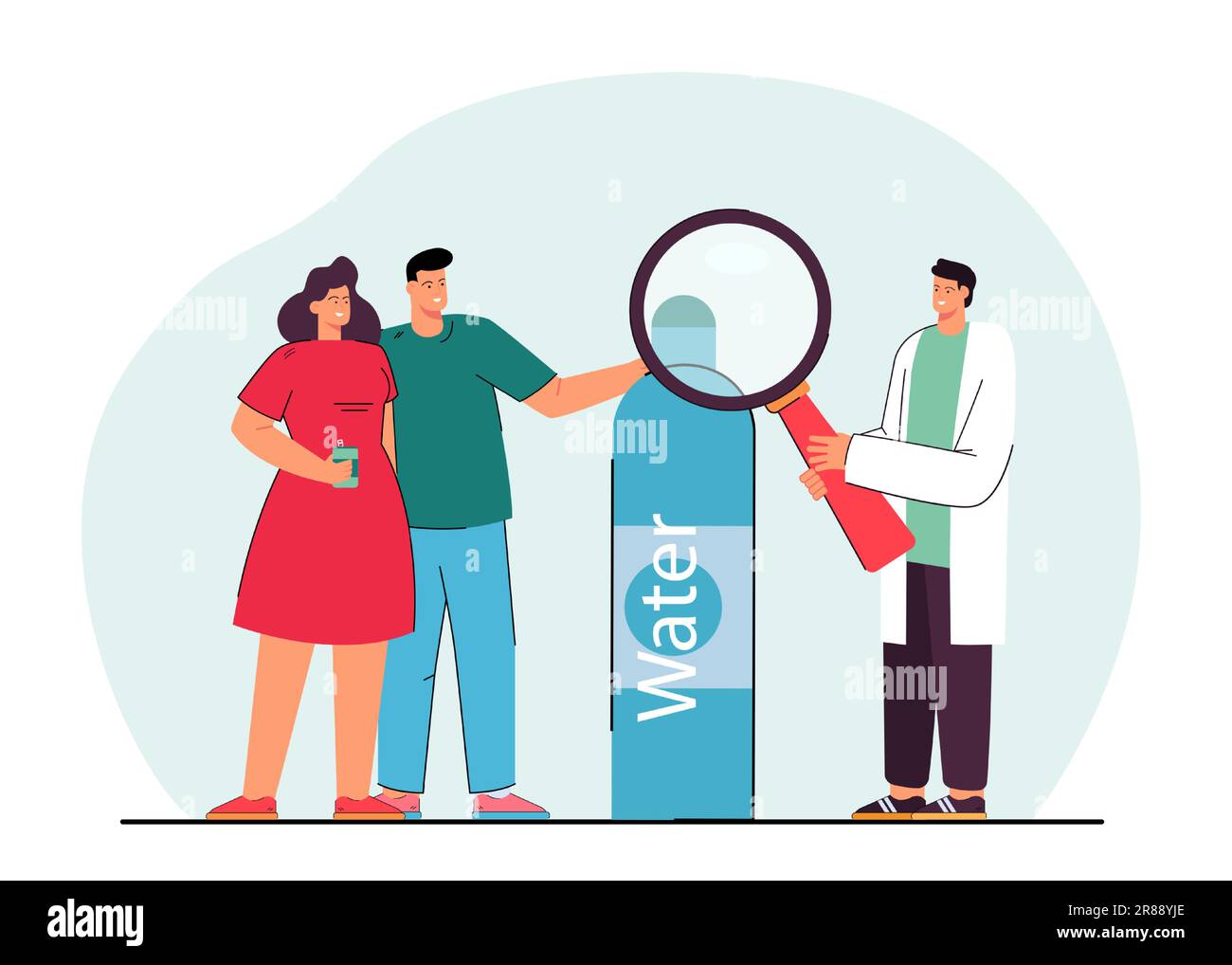 Tiny people drinking water and man with magnifier Stock Vector Image ...