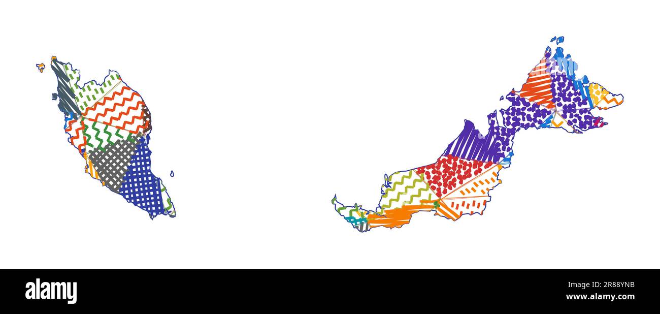 Kid style map of Malaysia. Hand drawn polygons in the shape of Malaysia ...