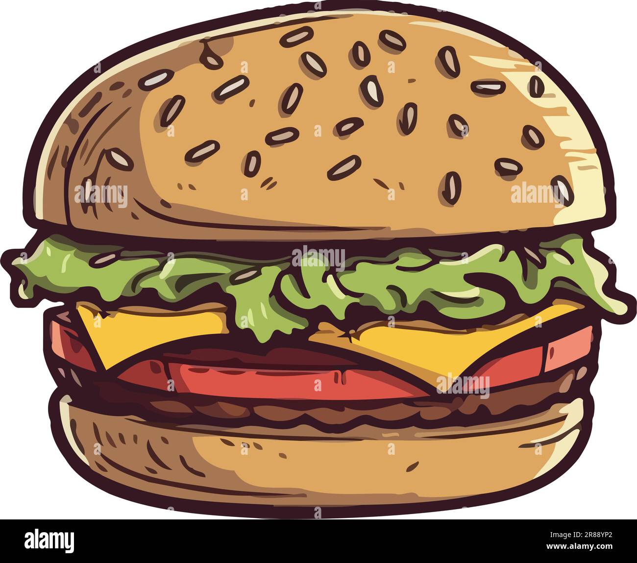 Gourmet burger sketch with sesame bun and cheese Stock Vector Image ...