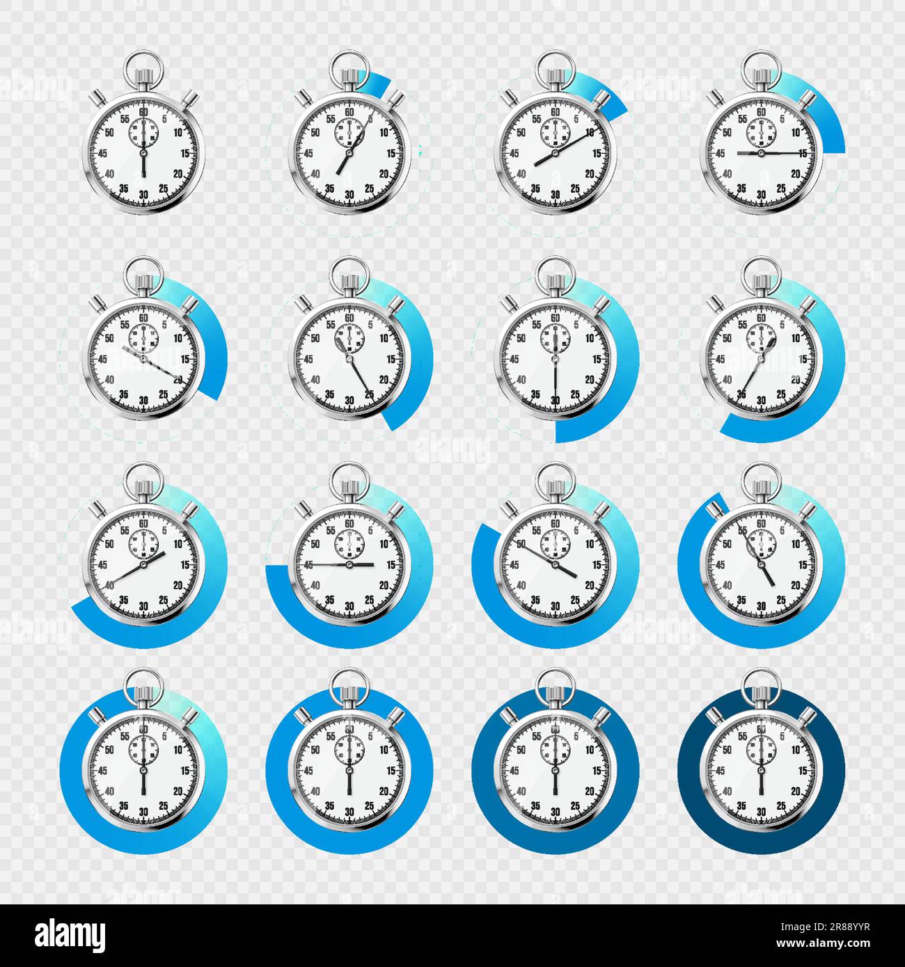 Realistic classic stopwatch. Shiny metal chronometer, time counter with ...