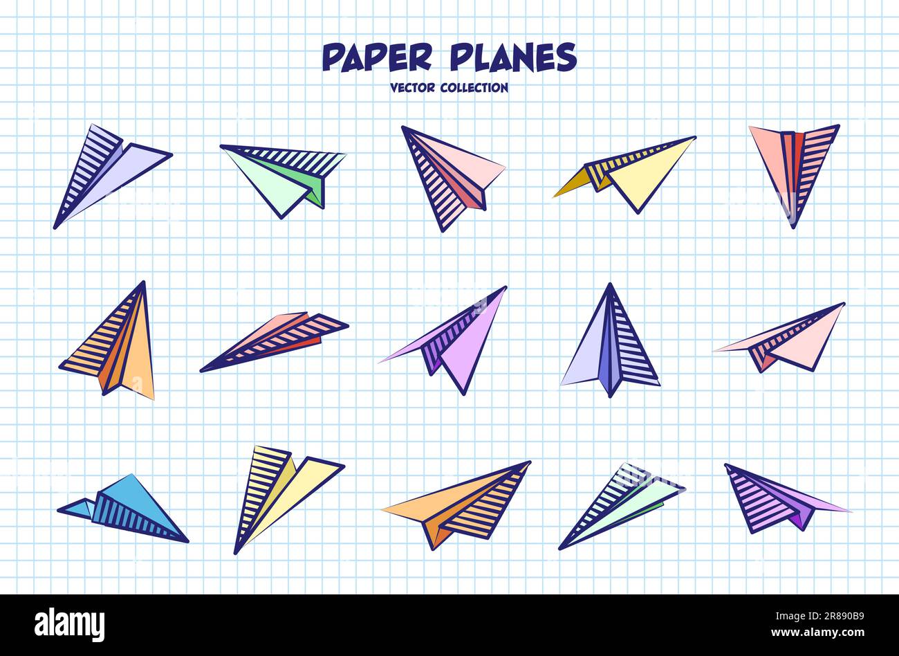 Hand drawn planes on checkered paper sheet. School notebook for drawing ...