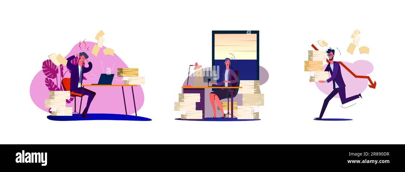 Set of busy people having overload at work Stock Vector Image & Art - Alamy