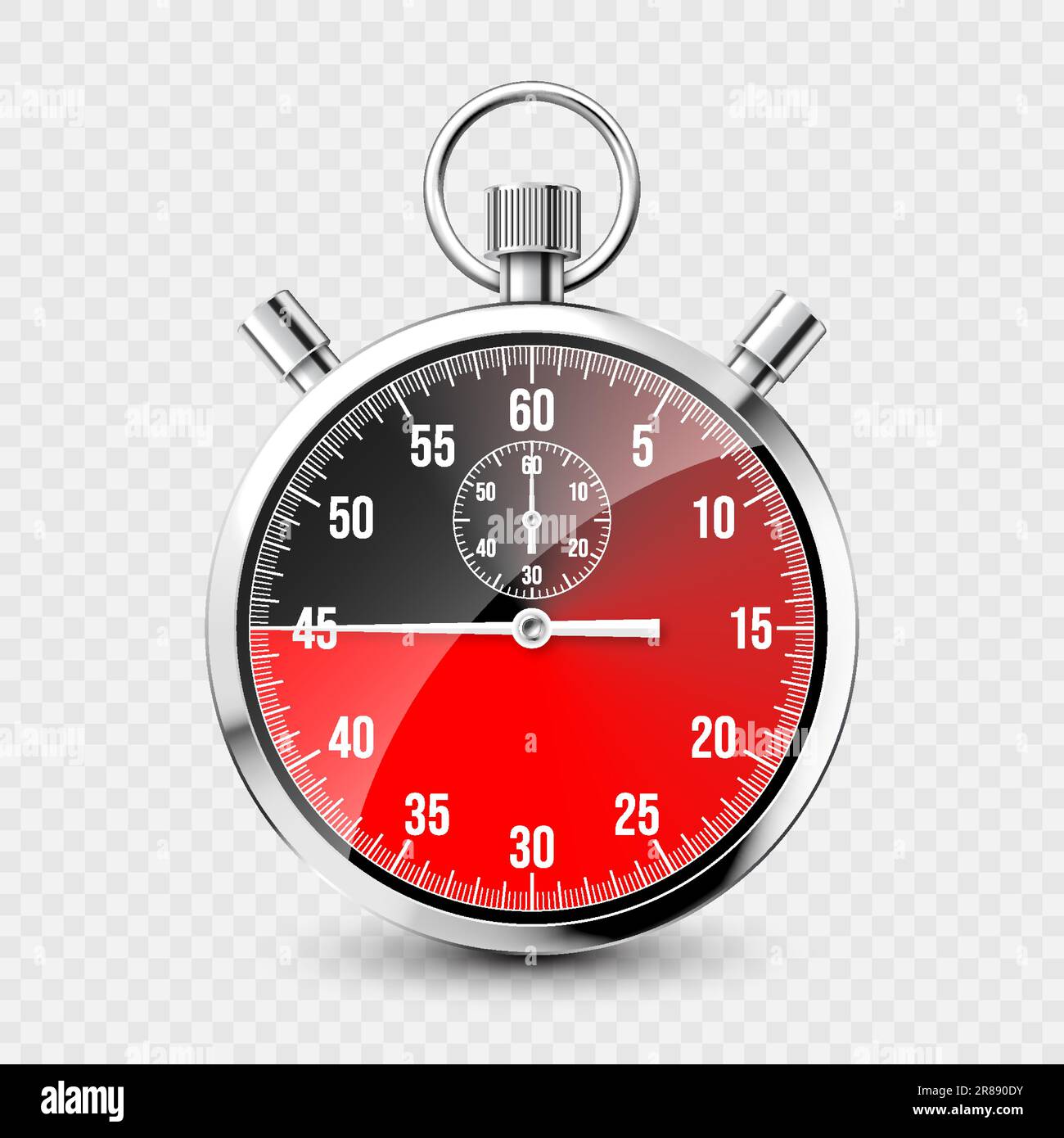 Realistic classic stopwatch. Shiny metal chronometer, time counter with ...