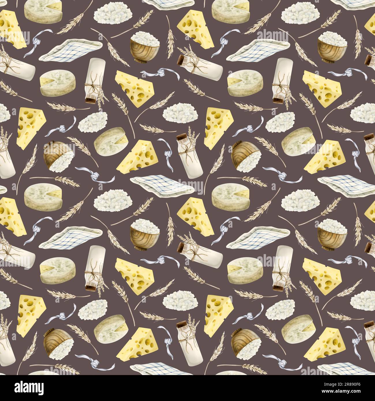 Dairy products milk cheese seamless pattern with camembert, tea towel ...