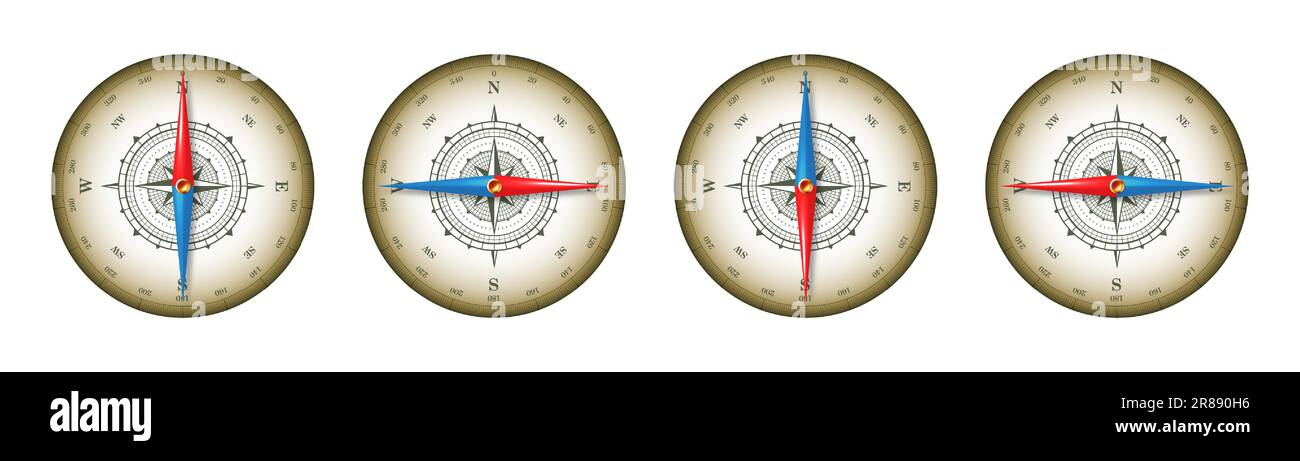 Marine compass, nautical wind rose with cardinal directions of North ...