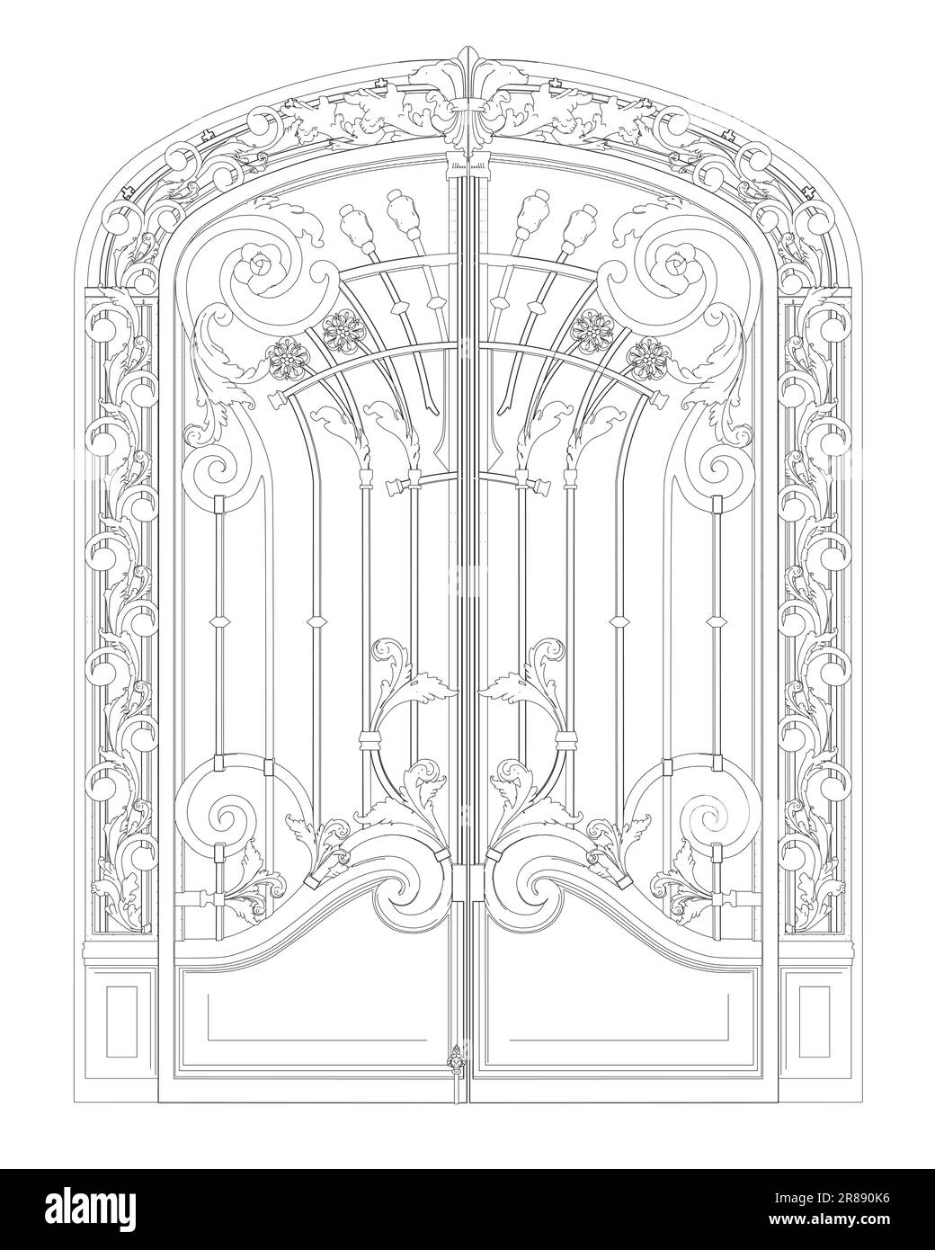 Outline Fence gate isolated cartoon icon. Vector metal entrance. Vector ...
