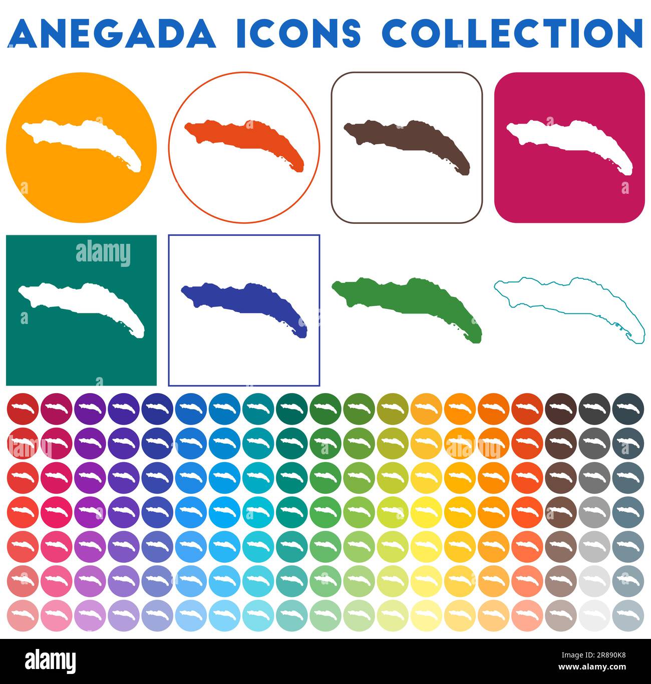 Anegada icons collection. Bright colorful trendy map icons. Modern ...