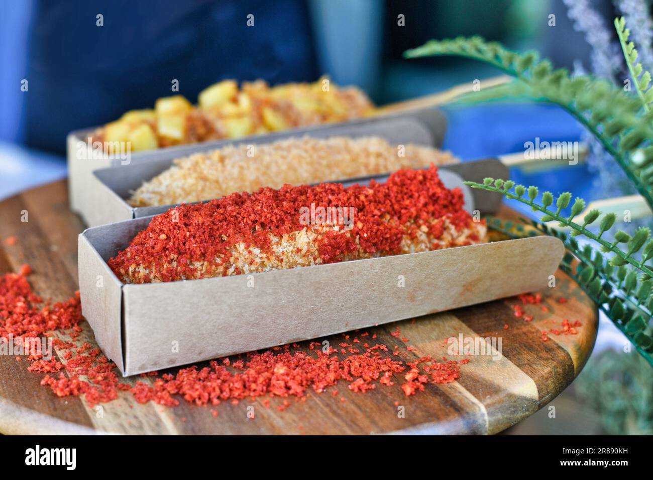 Different types of Korean style corn dogs coated in crispy panko ...