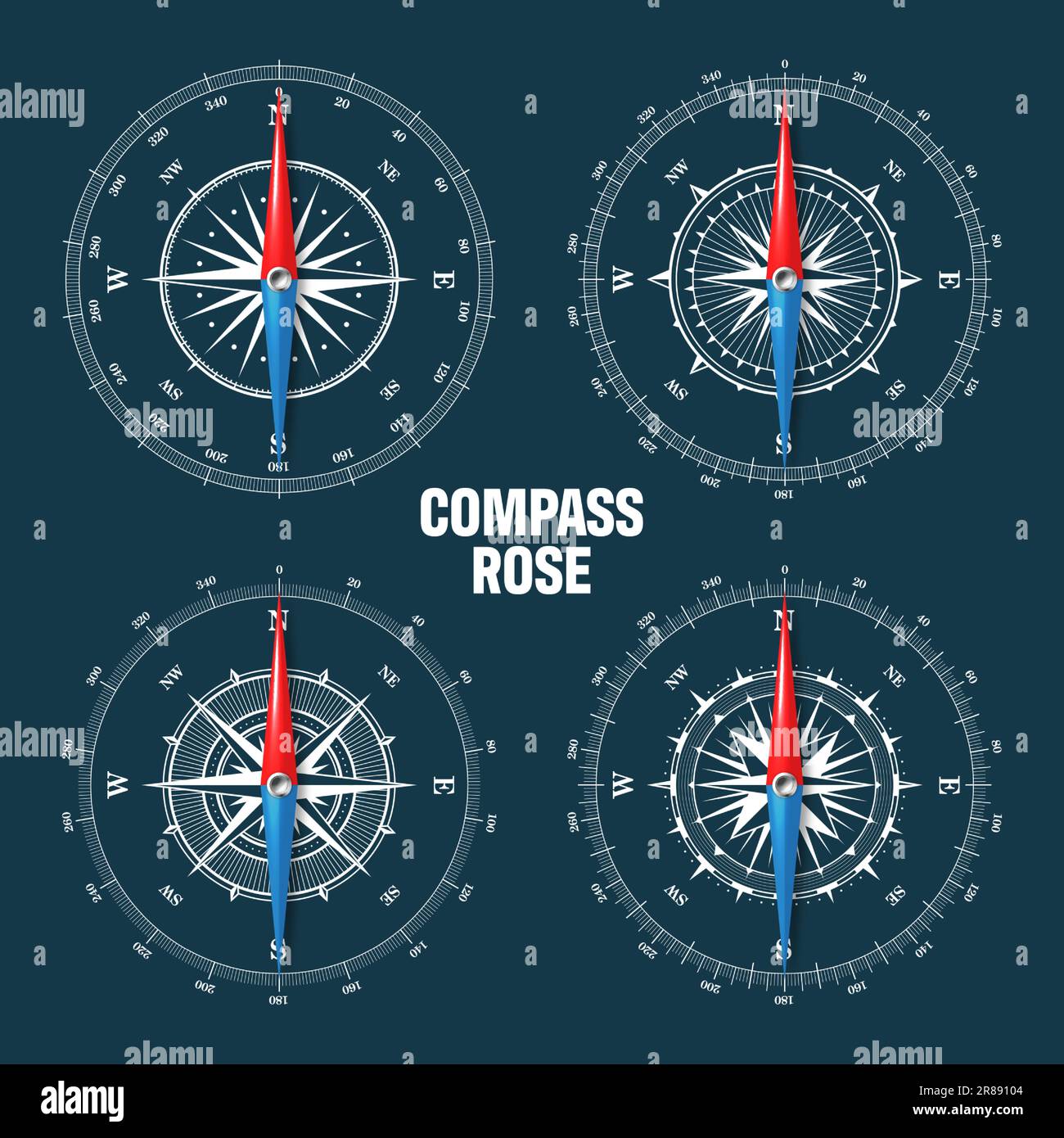 Marine compass, nautical wind rose with cardinal directions of North ...