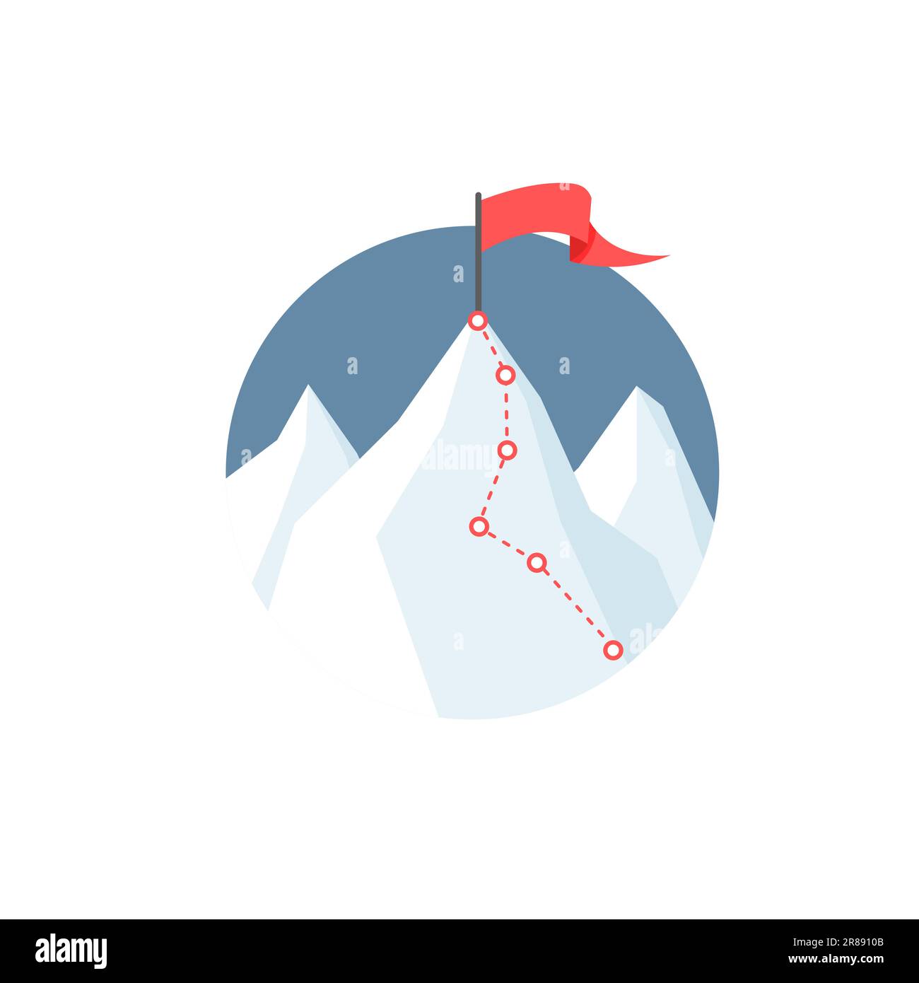 Mountain climbing route to peak. Business journey path in progress. Red ...