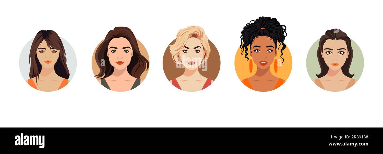Vector Woman Avatar Set. Beautiful Young Girls Portrait Collection ...