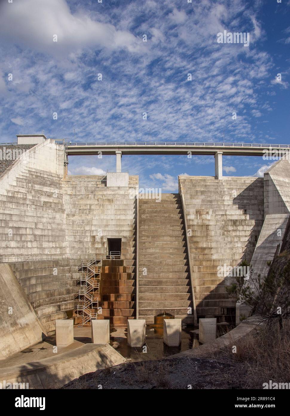Looking up Concrete stepped spillway of Hinze Dam at Advancetown, SE ...