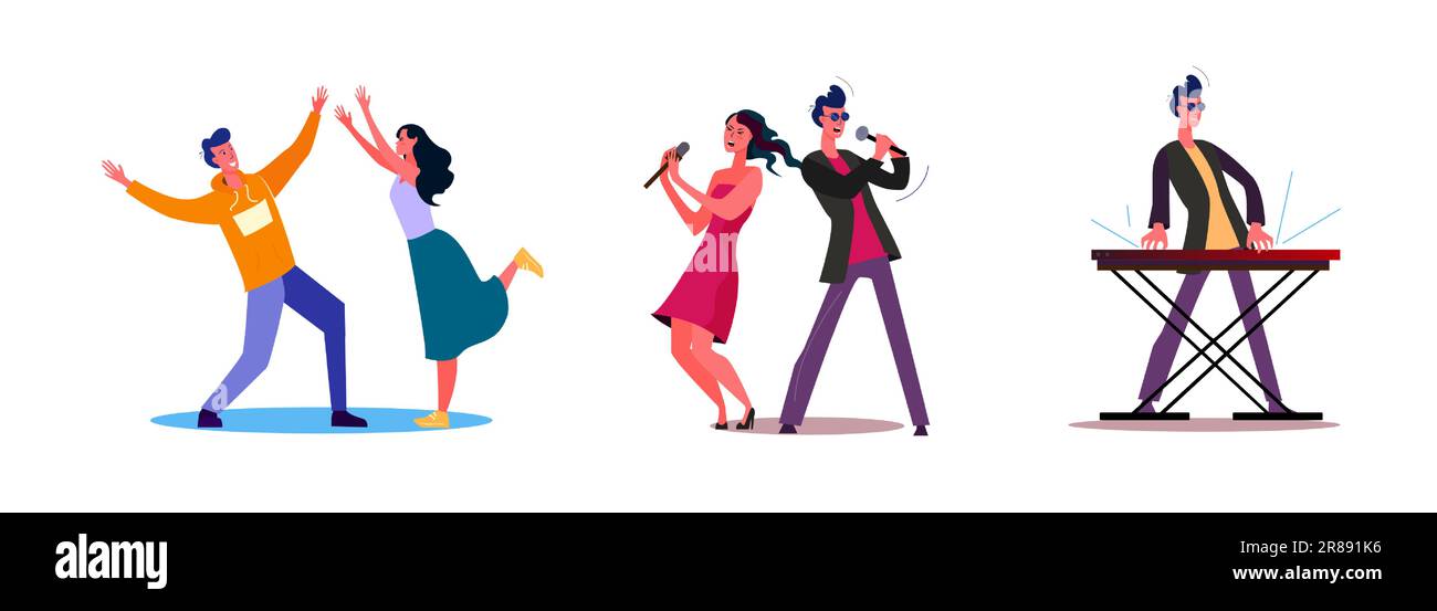 Woman singing song microphone man Cut Out Stock Images & Pictures - Alamy