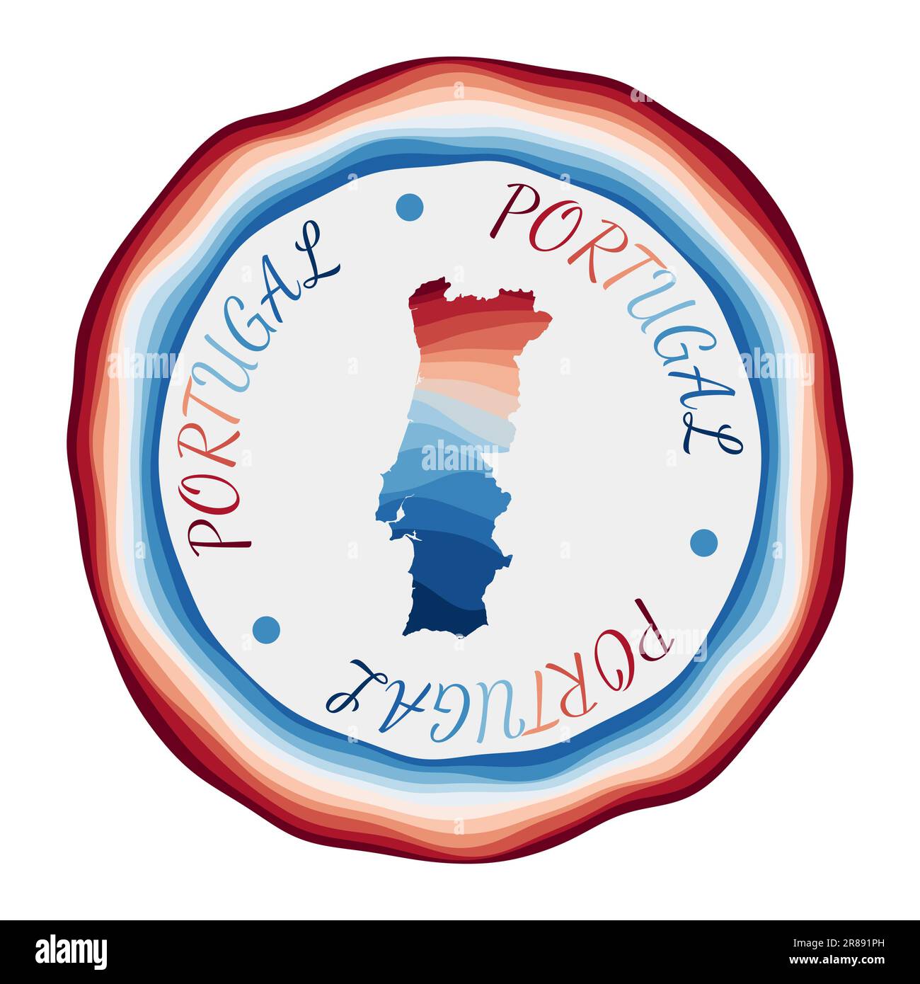 Portugal badge. Map of the country with beautiful geometric waves and ...