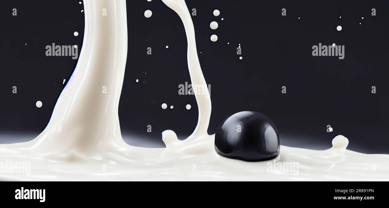 Bubble milk tea with tapioca balls splashing against black background ...