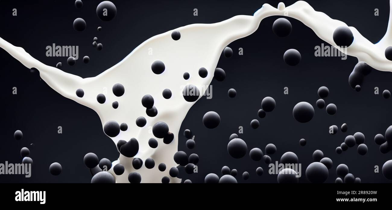 Bubble milk tea with tapioca balls splashing against black background ...