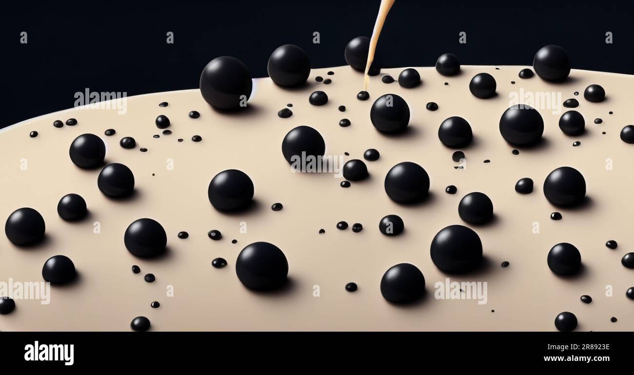 Bubble milk tea with tapioca balls splashing against black background ...