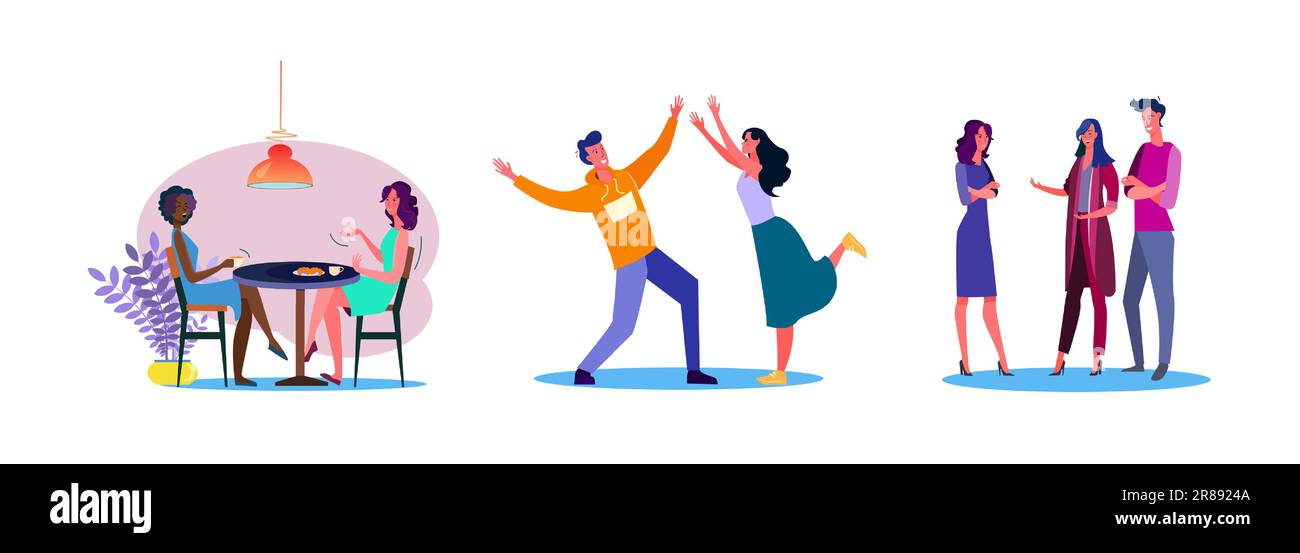 Set of casual men and women being friendly to each other Stock Vector ...