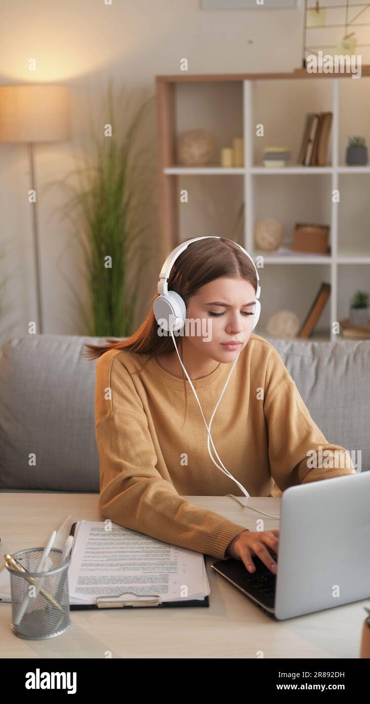 Distance learning remote studying teenager girl Stock Photo - Alamy