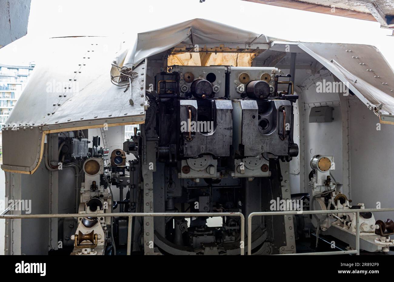 A side profile of a large vessel showcasing three powerful engines on ...