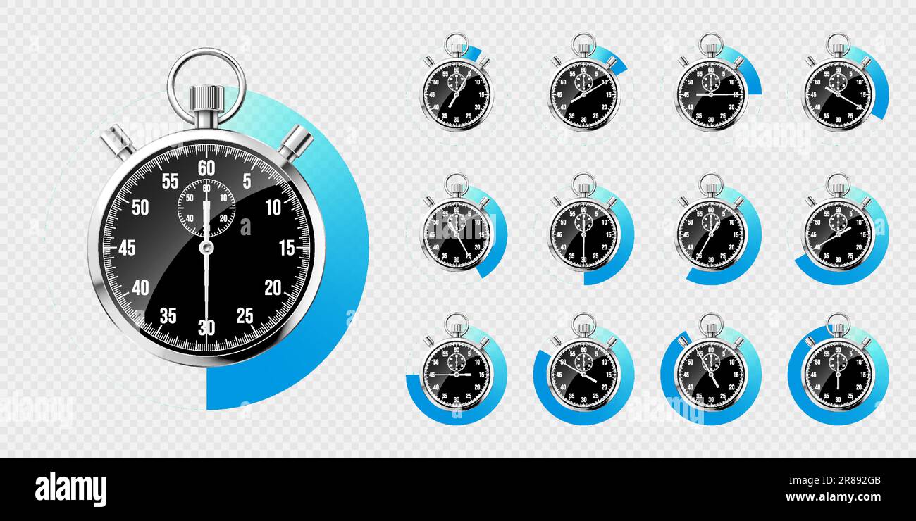 Realistic classic stopwatch. Shiny metal chronometer, black time ...