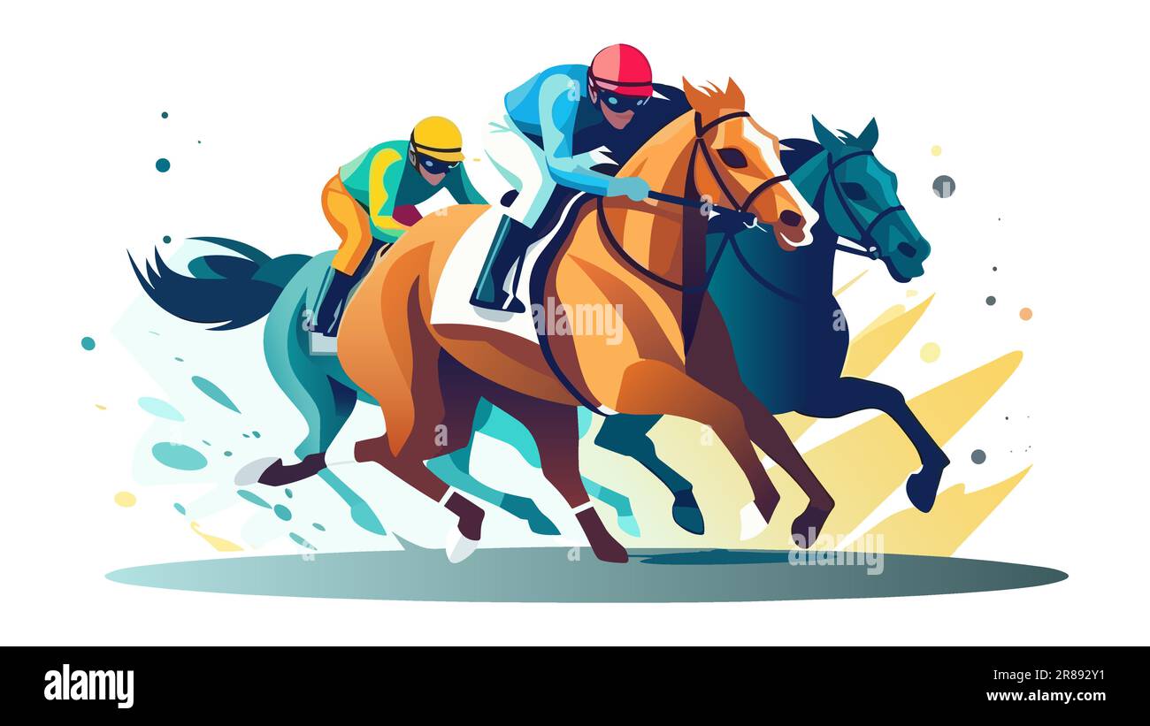 Horse racers sprinting on a fast speed, flat style colorful vector ...