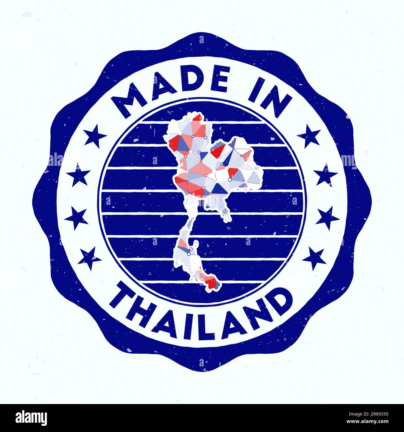 Made in Thailand. Country round stamp. Seal of Thailand with border shape. Vintage badge with ...