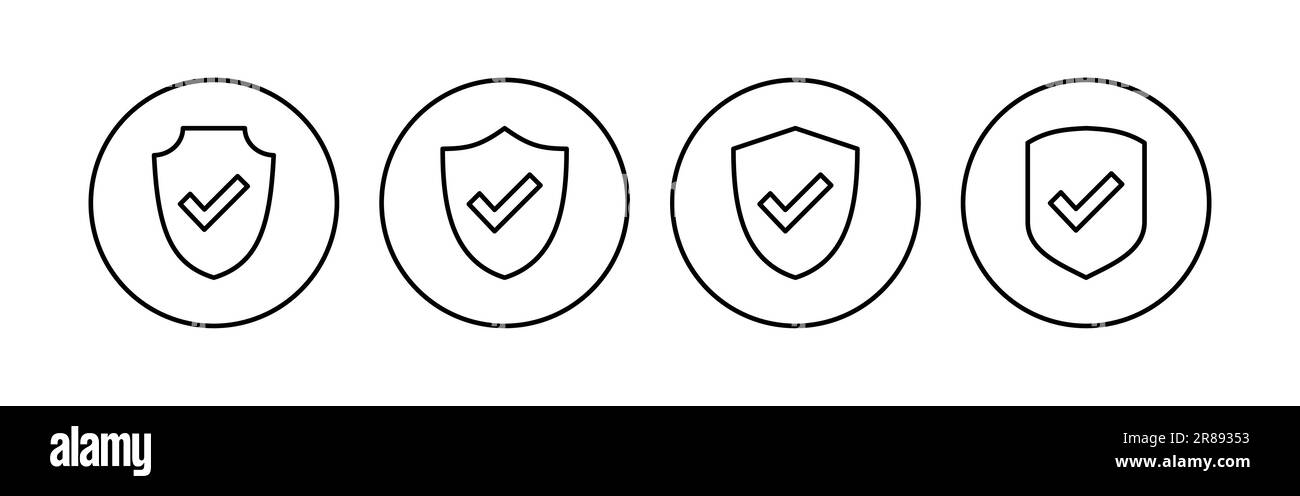 Shield check mark icon set. Protection approve sign. Safe icon vector ...