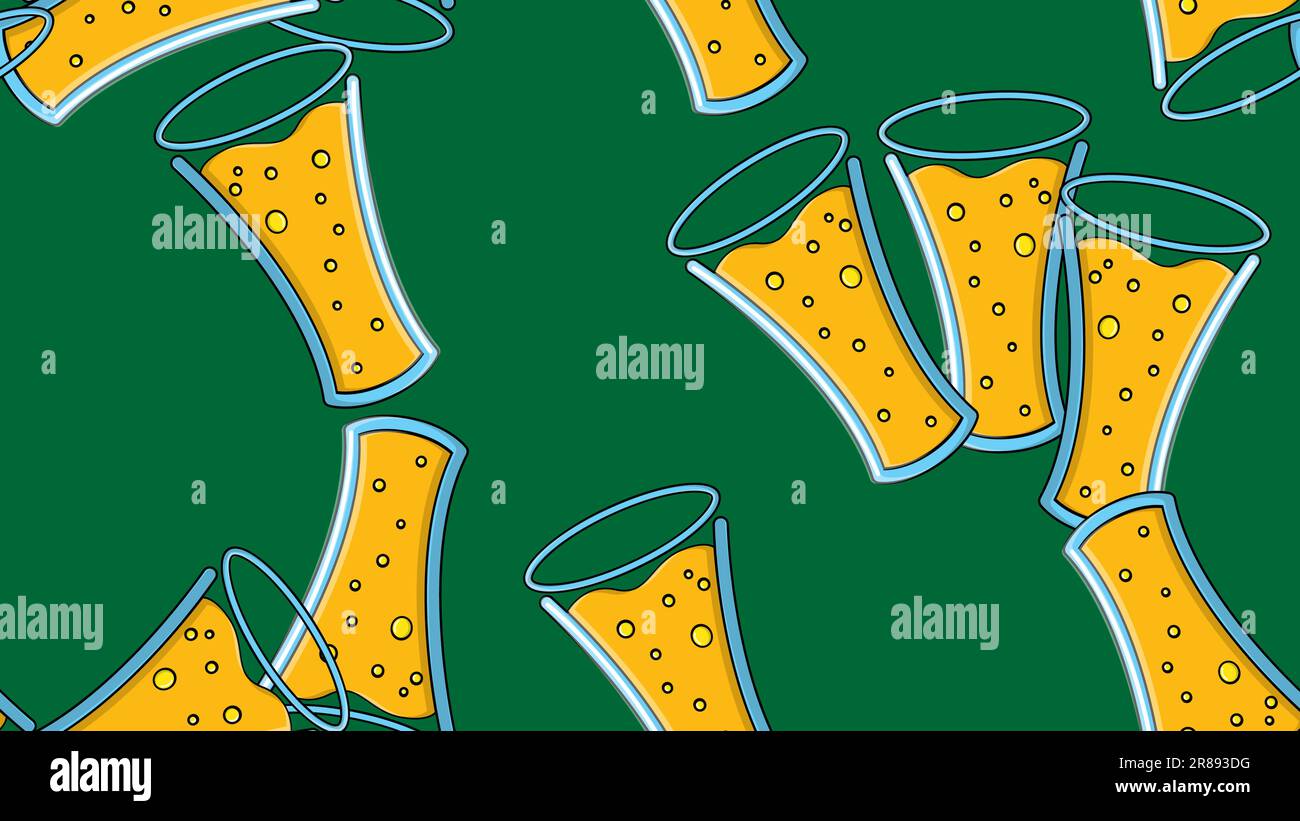 Seamless pattern of yellow repeating alcoholic beer glasses glass with ...