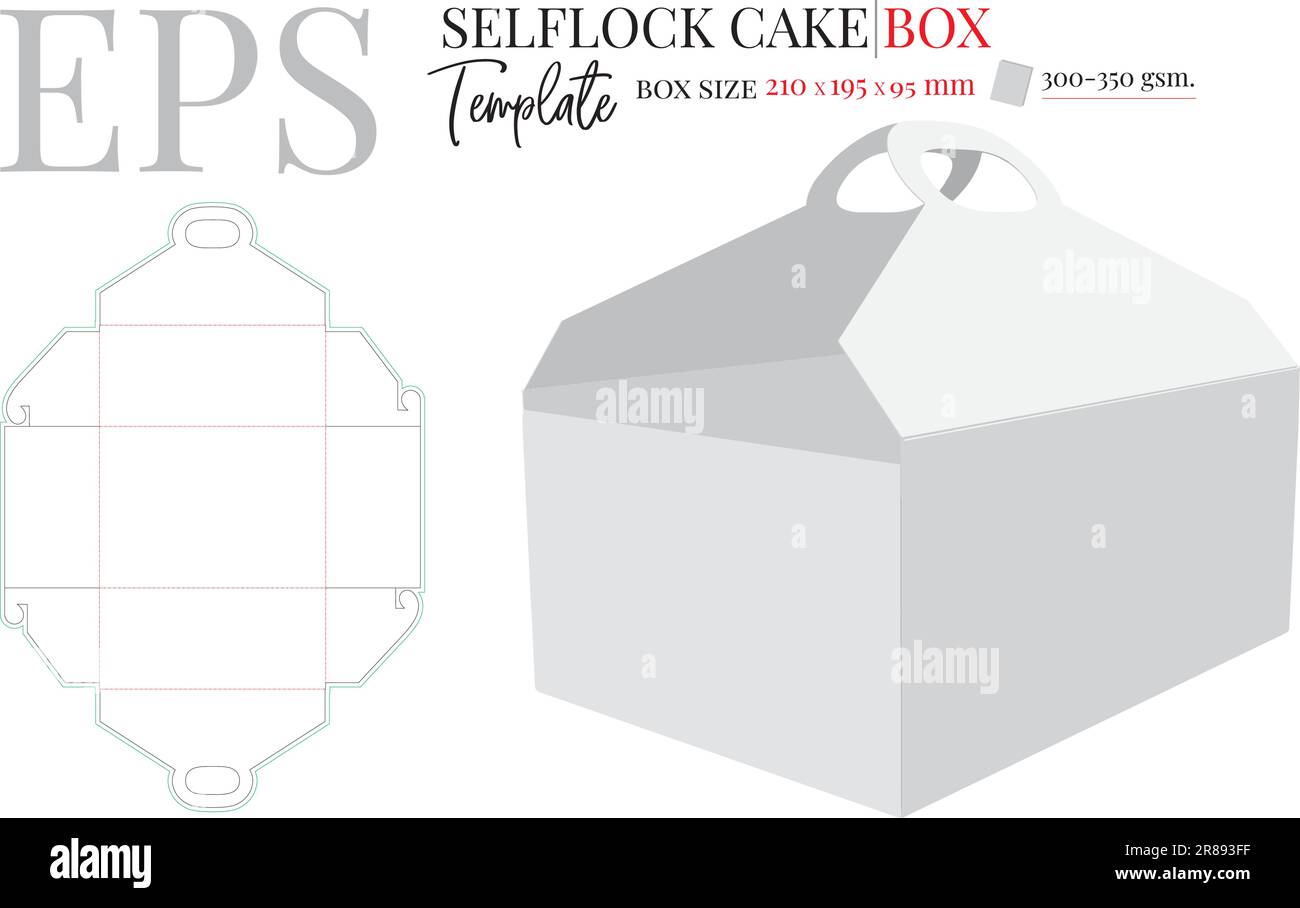 Cake Box with Handle Template, Vector with die cut, laser cut layers ...