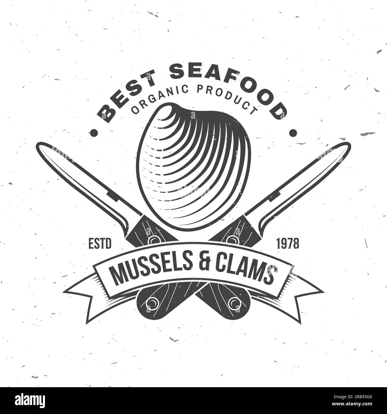 Best seafood. Fresh mussels and clams. Vector. For seafood emblem, sign ...