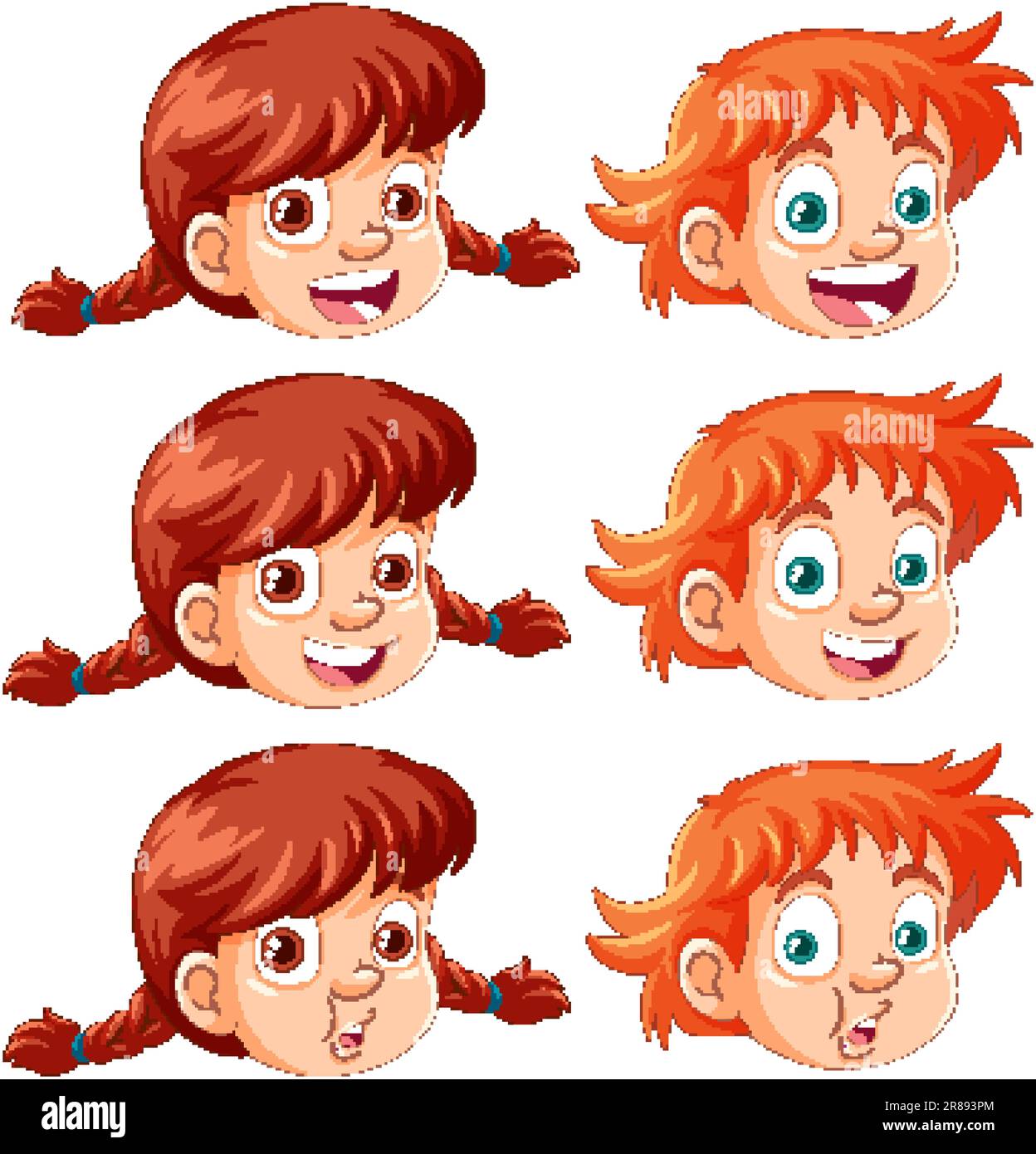 Set of girl and boy cartoon head red hair illustration Stock Vector ...