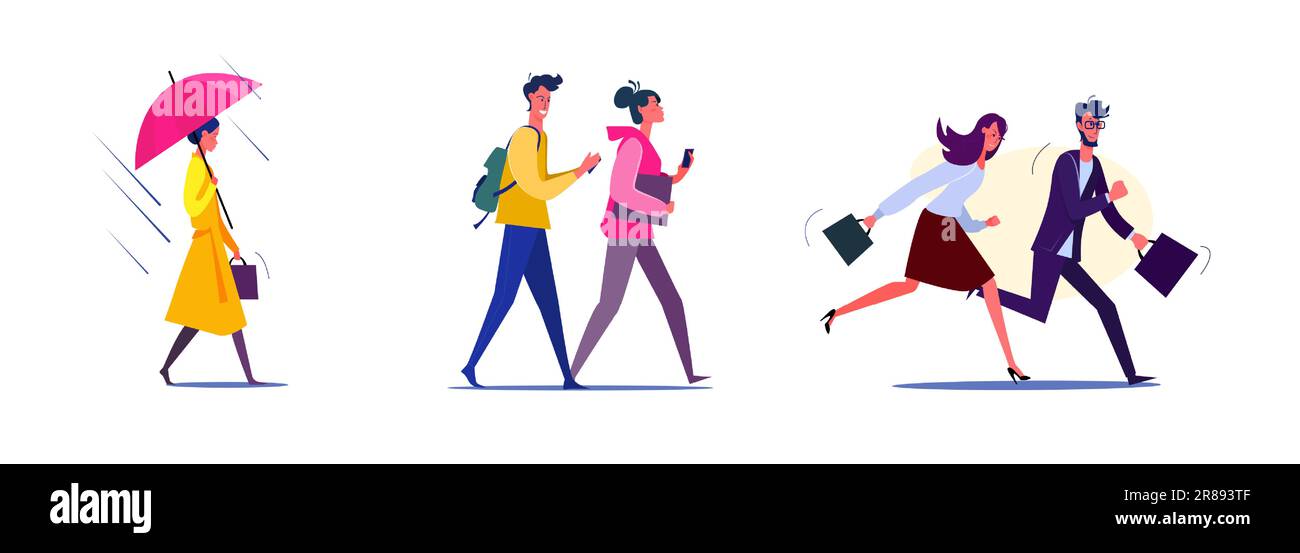 Set of employees walking and rushing to work Stock Vector Image & Art ...