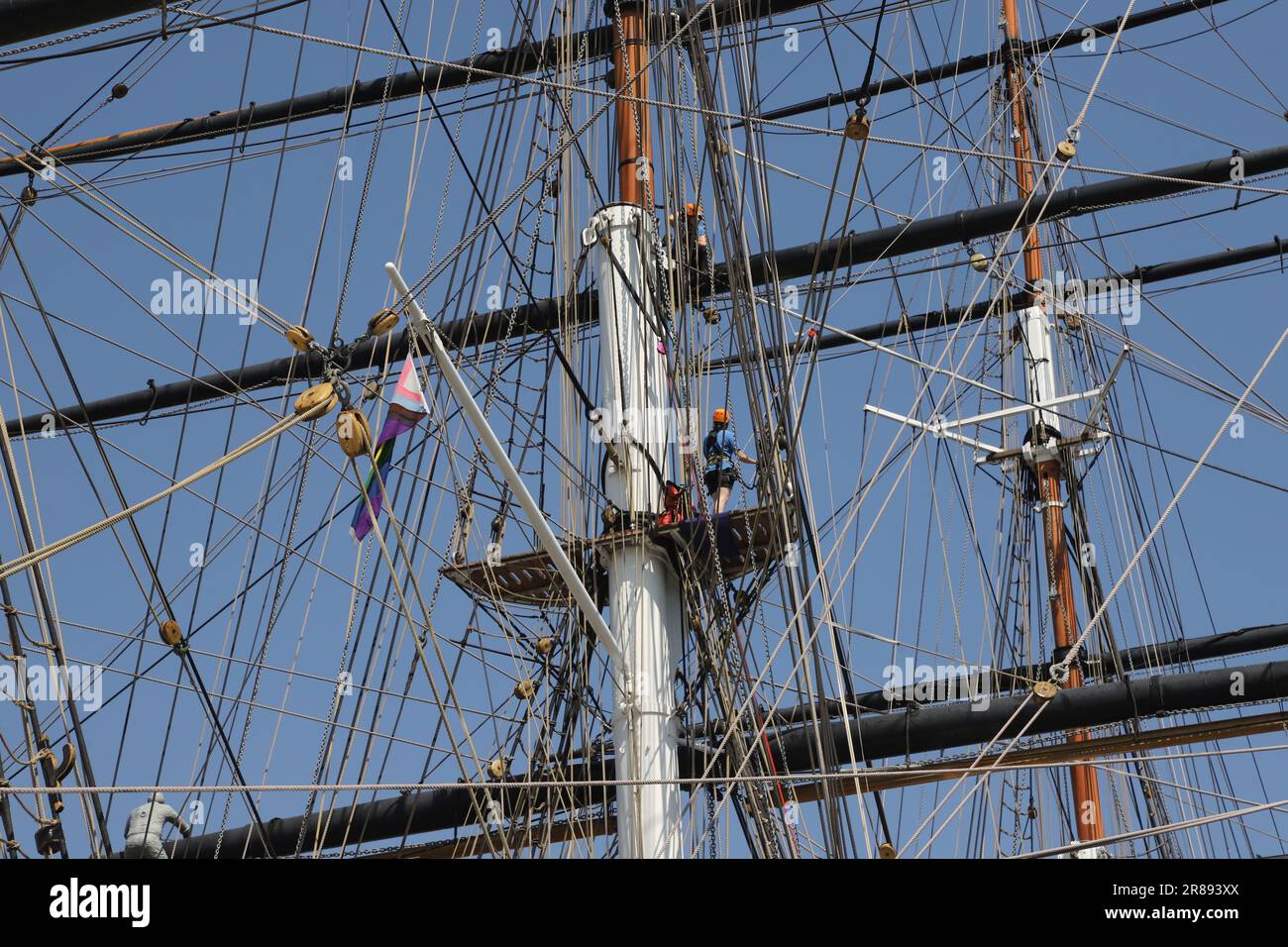 People climbing rigging of Cutty Sark Greenwich London June 2023 Stock ...