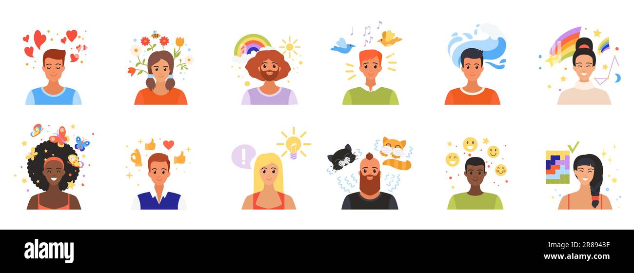 People with positive thinking and feeling set vector illustration ...