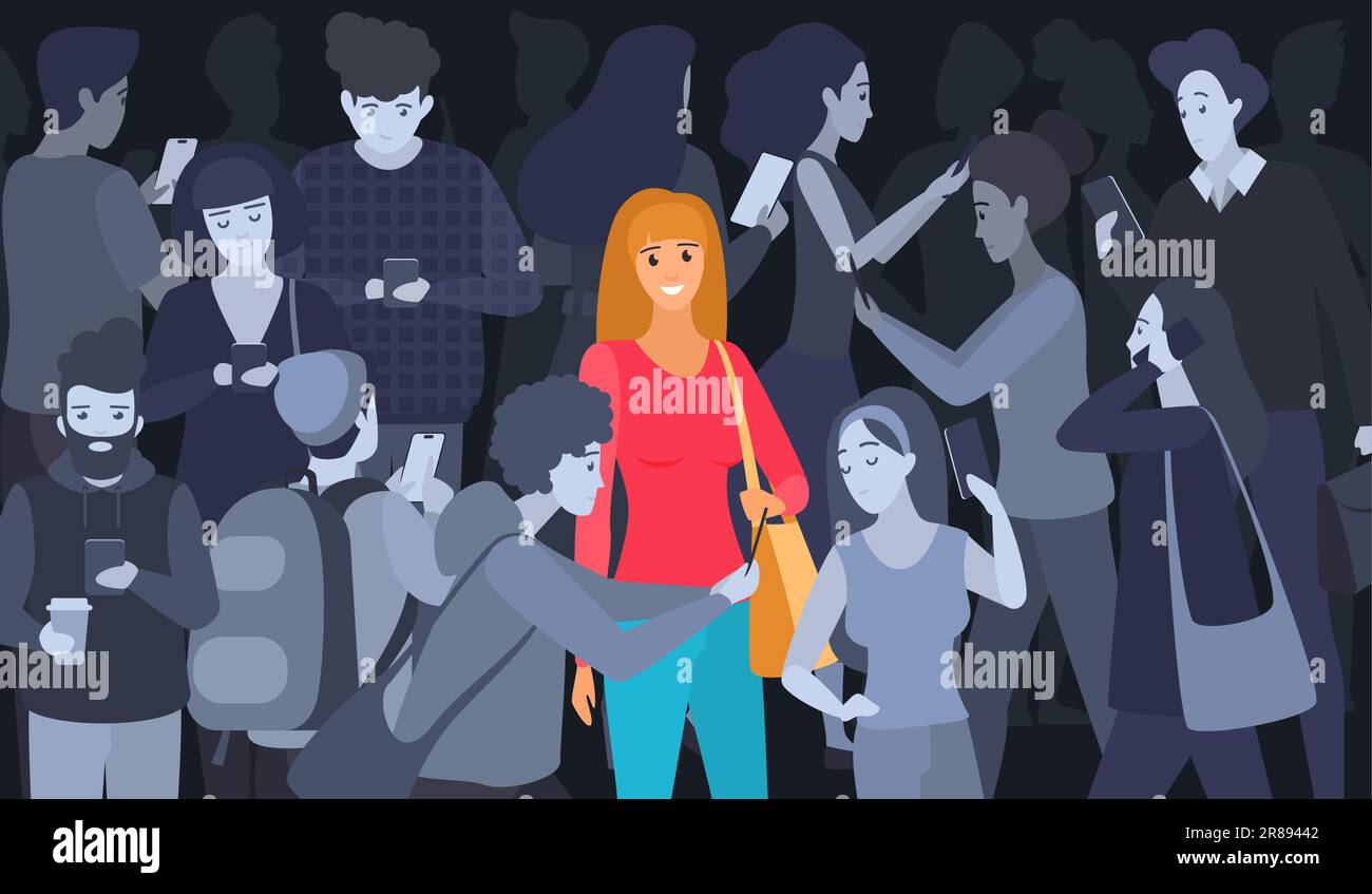 Digital detox and phone addiction vector illustration. Cartoon happy ...