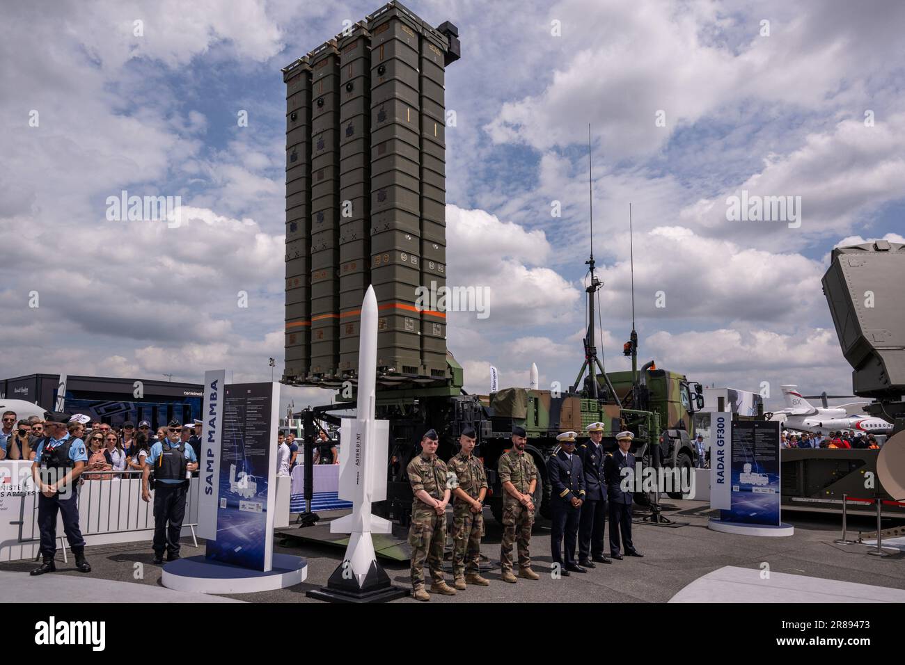 Le Bourget, France. 19th June, 2023. SAMP-MAMBA missile system seen at ...