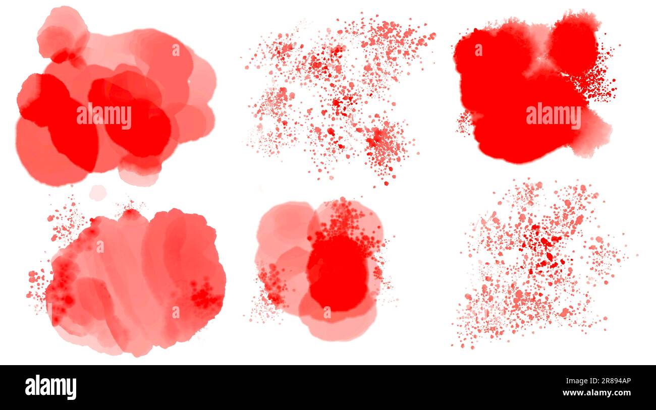 A set of watercolor colored spots. Red water spots on a white ...