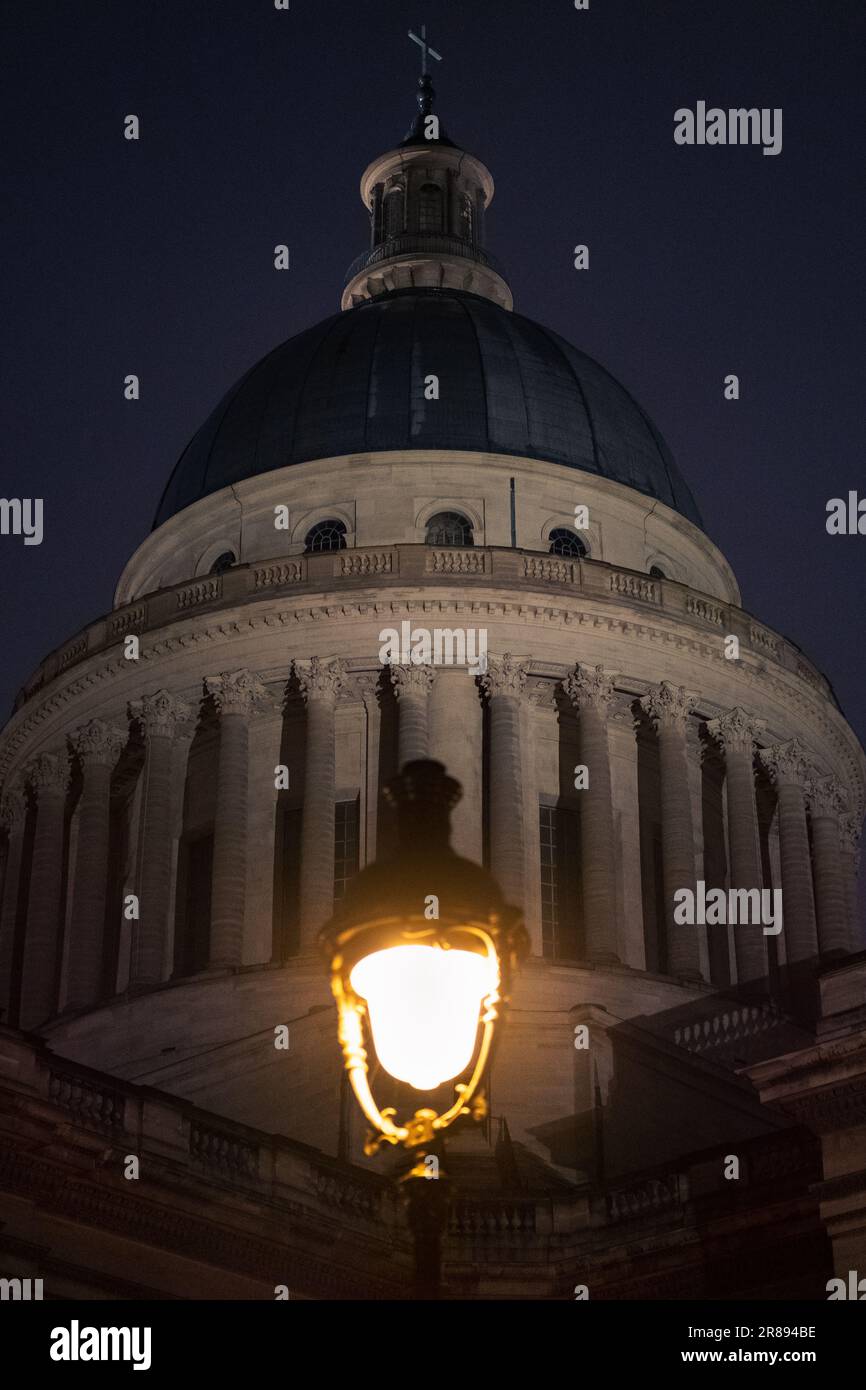 Photo of the Pantheon by night with a lamp post in front Stock Photo ...